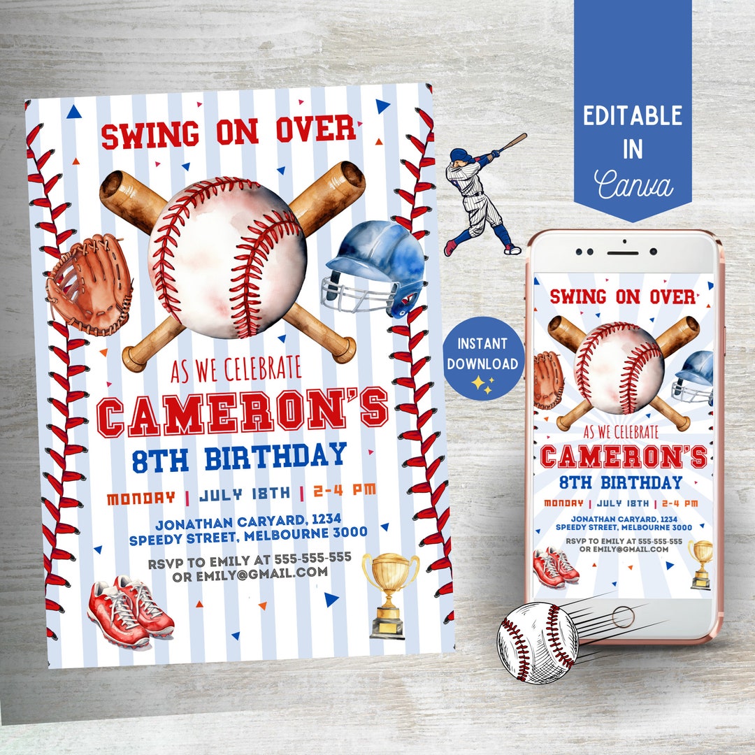 Editable Baseball Birthday Invitation Sports Birthday Baseball Party ...