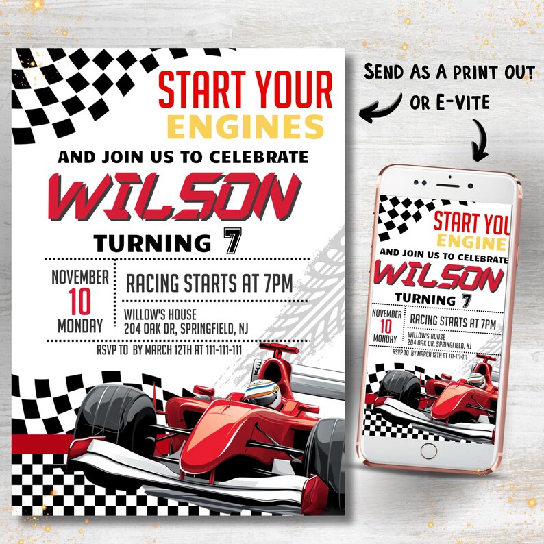 Race Car Birthday Invitation: Editable Canva Template (instant Download ...