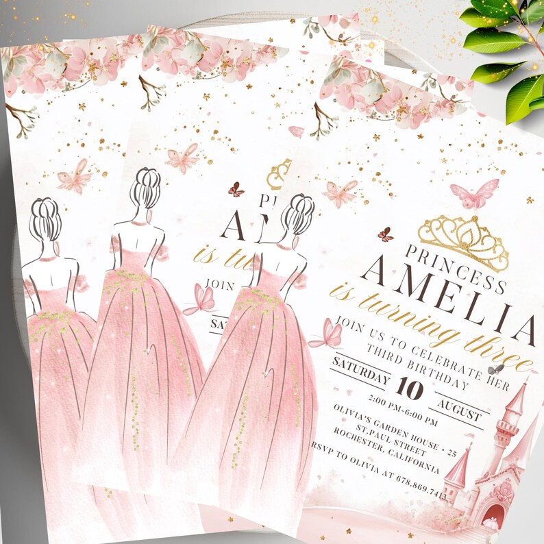 Editable Princess Birthday Invitation: Pink & Gold (digital Download ...