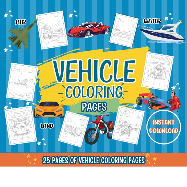 Vehicle Coloring Pages for Kids, Preschoolers, Land, Air, Water ...