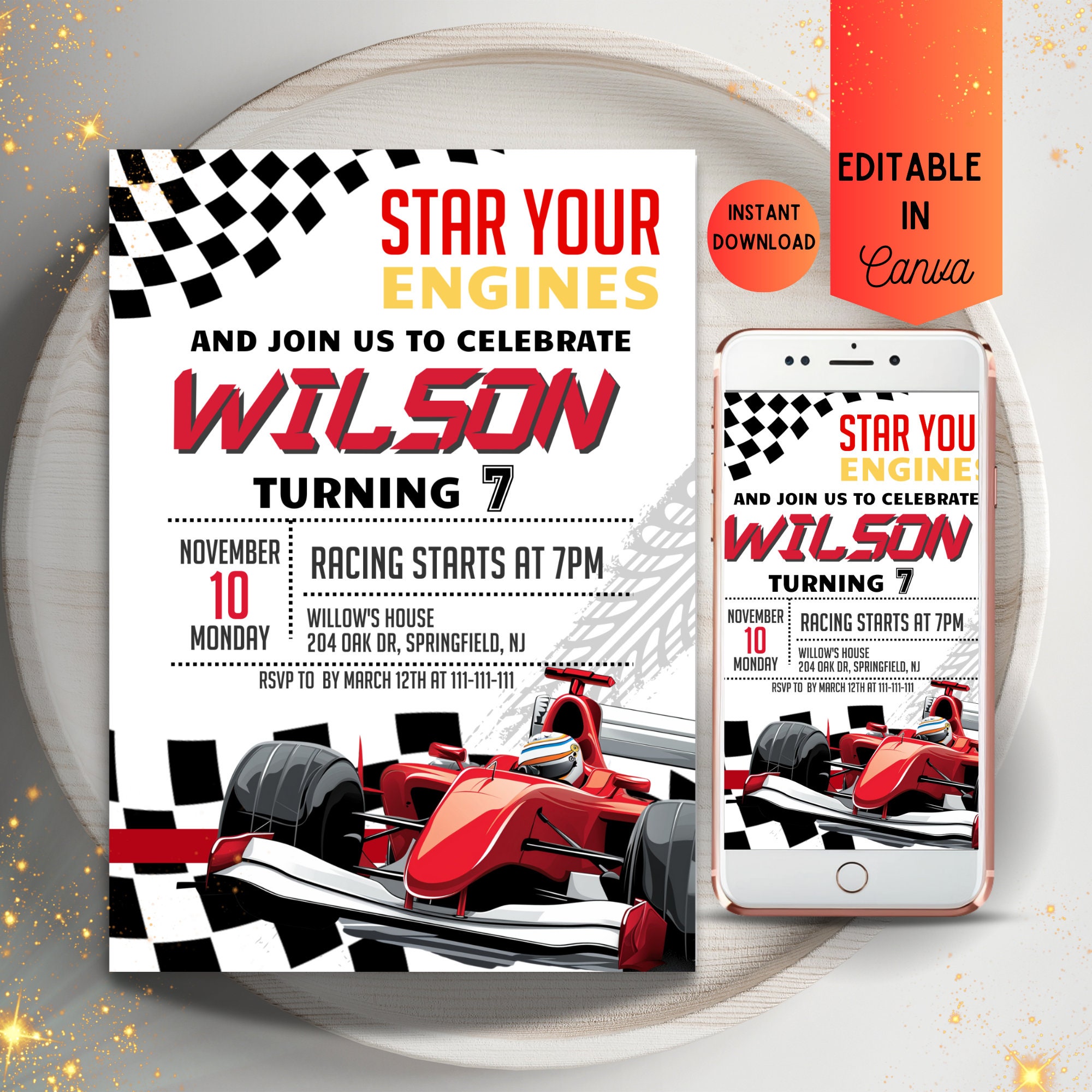 Editable Race Car Birthday Invitation Sport Race Car Invite, Boys ...