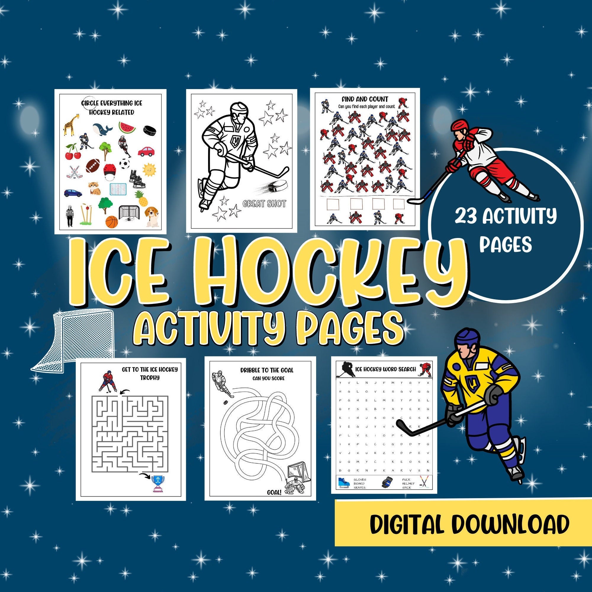 Ice Hockey Activity Pages Printable Ice Hockey Sheets Ice - Etsy
