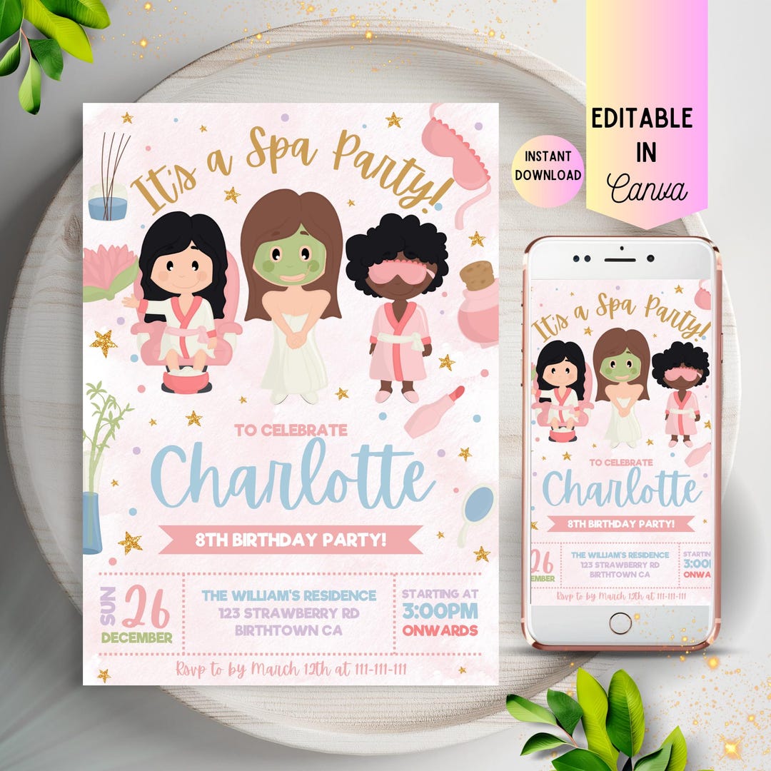 Spa Birthday Invitation - Editable Digital Invite - Pamper Party ...