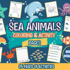 Sea Animals Activity Pages Instant Download Sea Animals Birthday Party ...