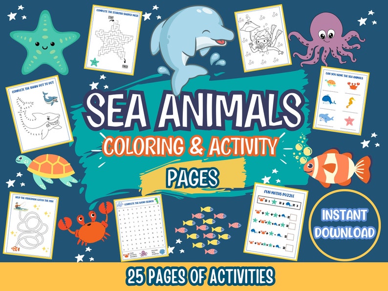 Sea Animals Activity Pages | Instant Download | Sea Animals Birthday ...