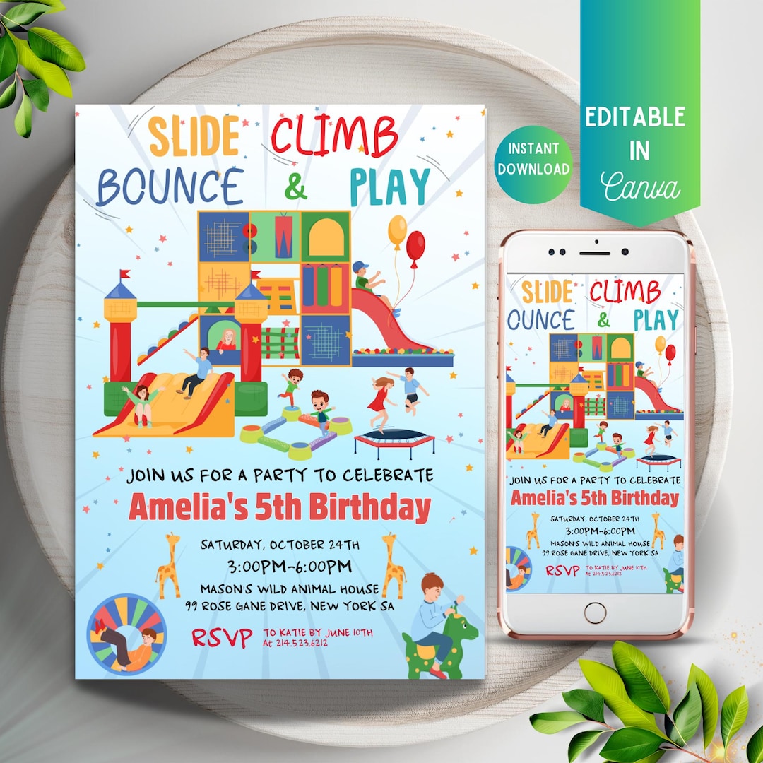 Editable Soft Play Birthday Party Invite | Jungle Gym Printable ...