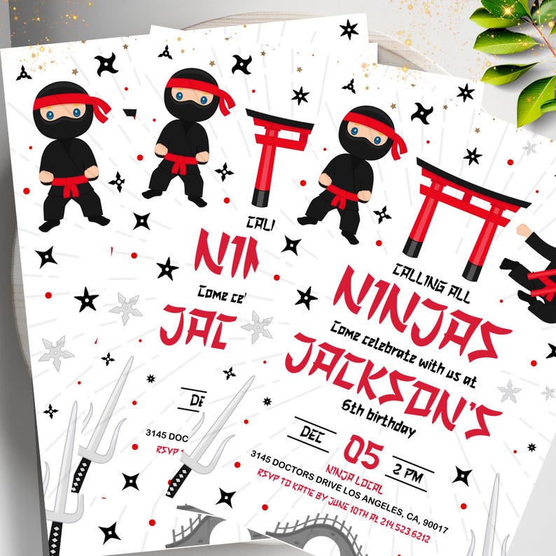 Editable Ninja Birthday Invite Template | Instant Download | Printable ...