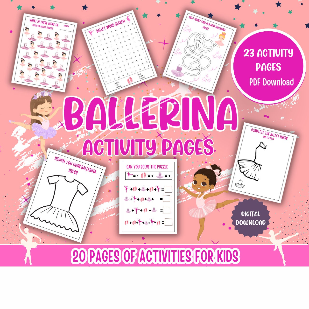 Ballerina Activity Pages: Ballet Birthday Party Favors (digital ...