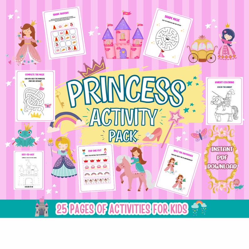 Princess Activity Pages, Printable Princess Party Games, Princess ...