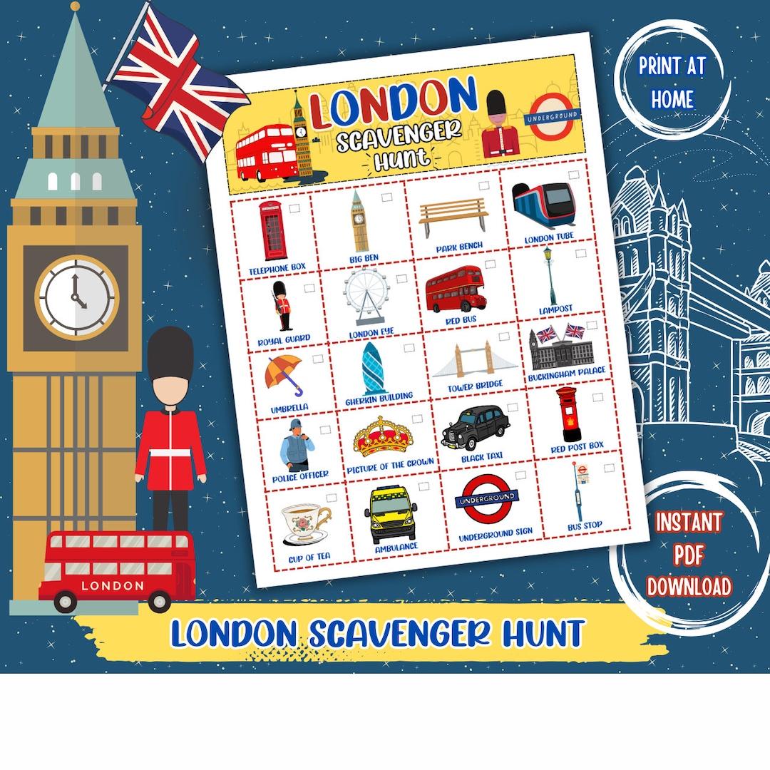 London Scavenger Hunt, UK Holiday Activity, Family Scavenger Hunt Game ...