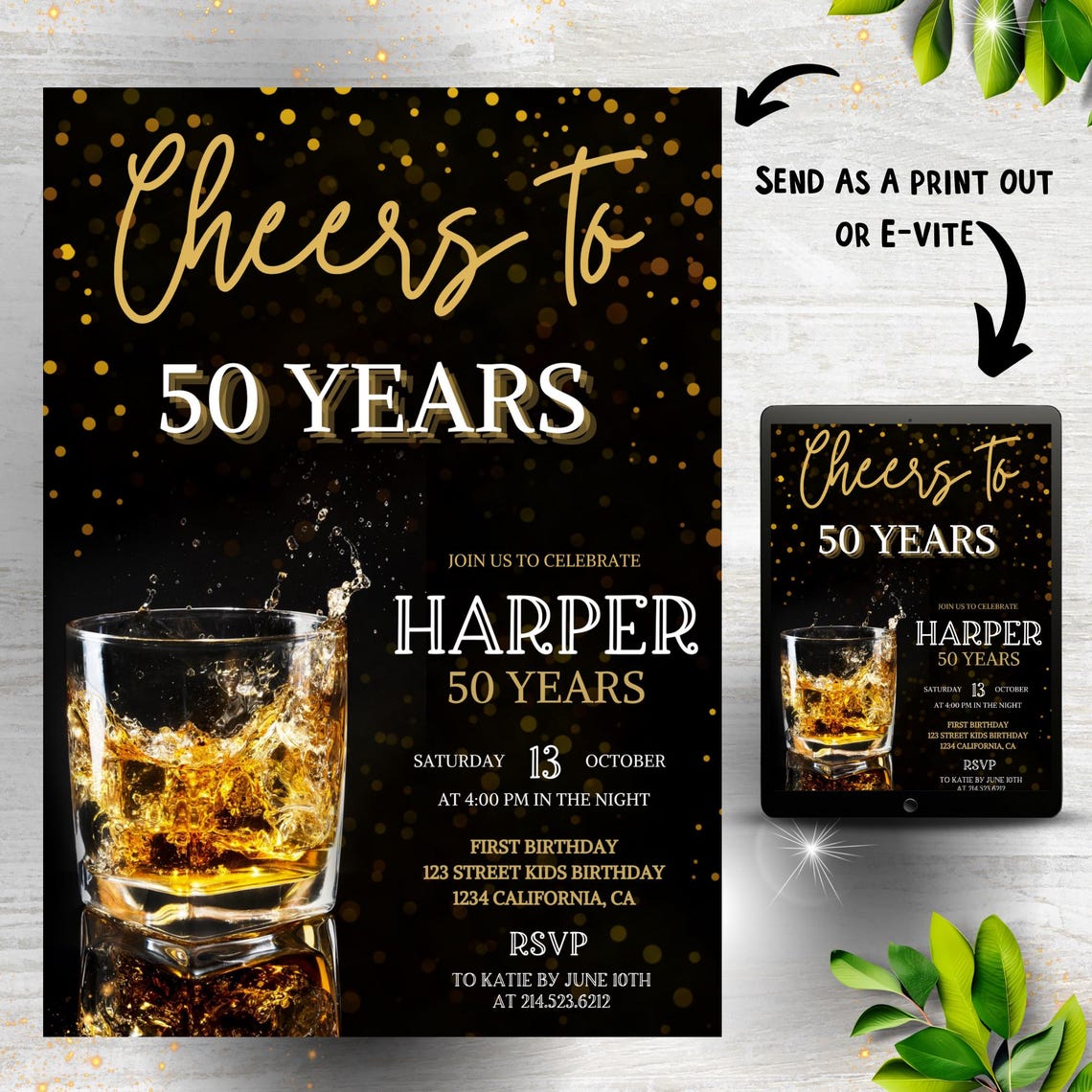 Editable 50th Birthday Invitation: Canva Template (digital Download) - Etsy