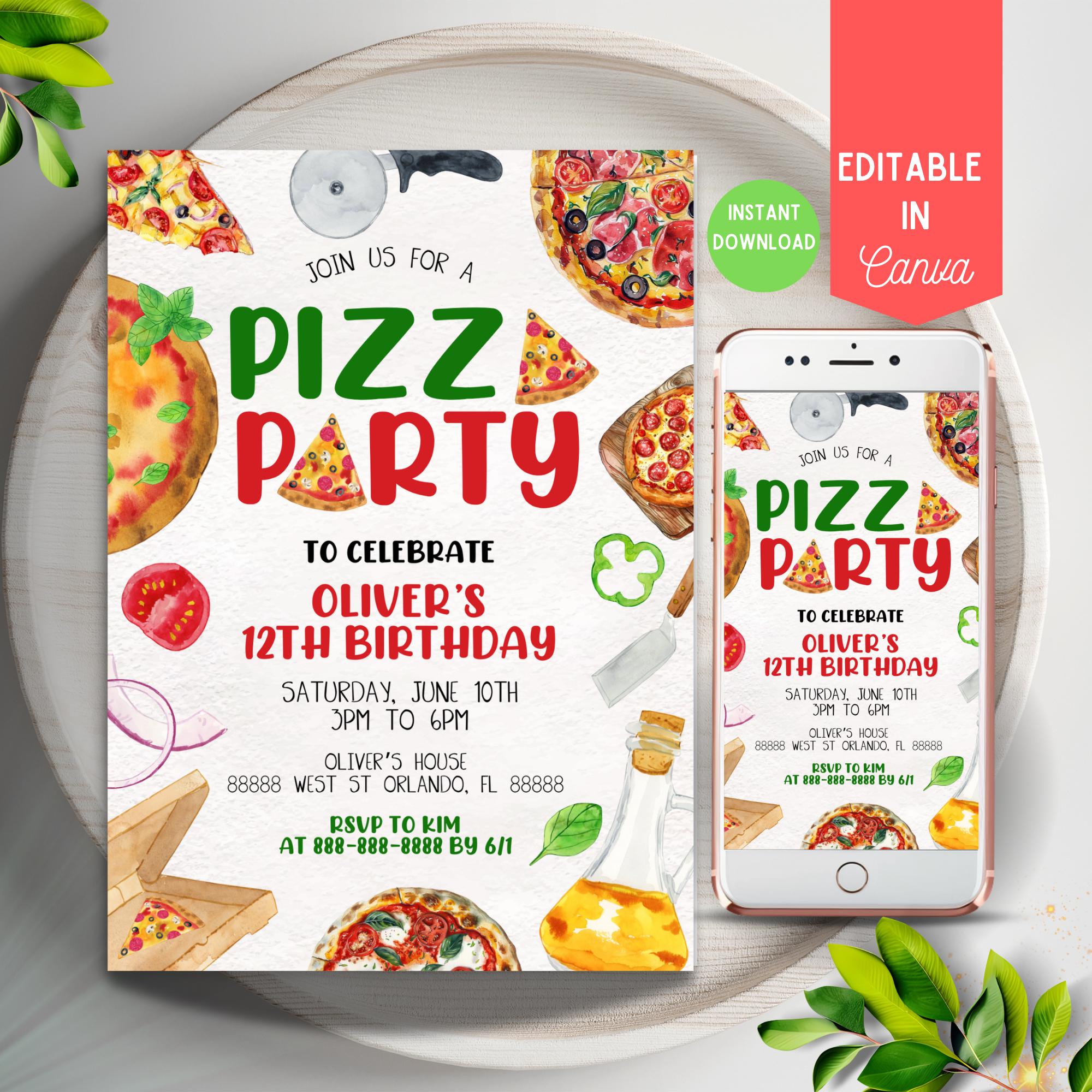 Editable Pizza Party Invitation Template: Any Age (canva Template) - Etsy