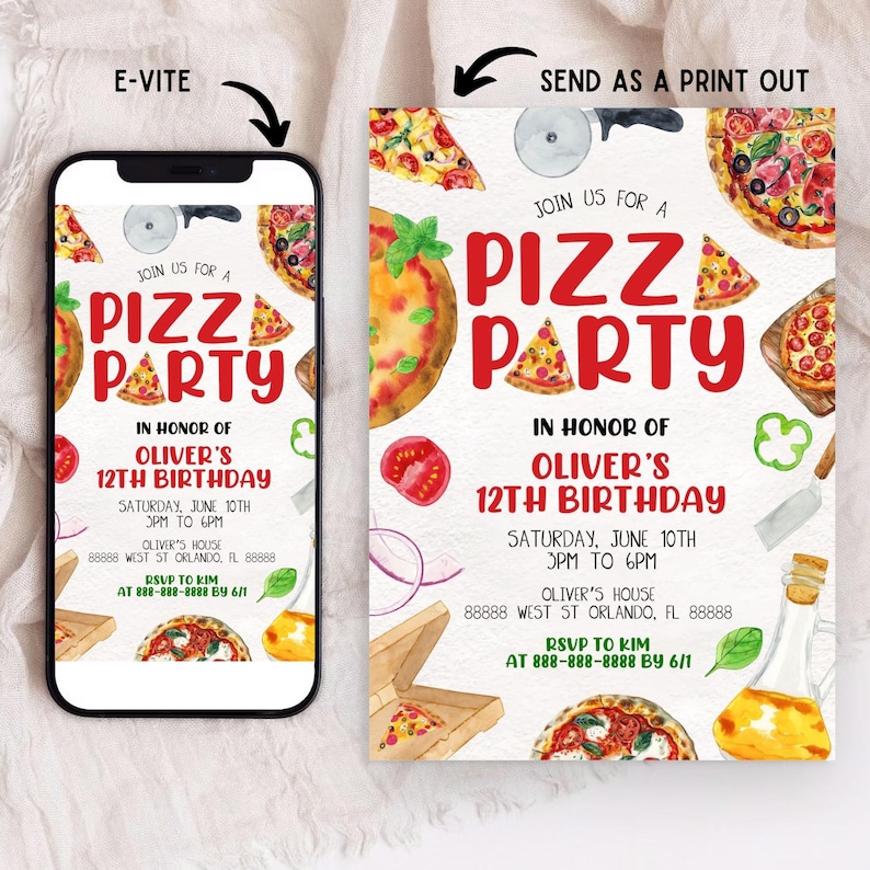 Editable Pizza Party Invitation Template: Any Age (canva Template) - Etsy