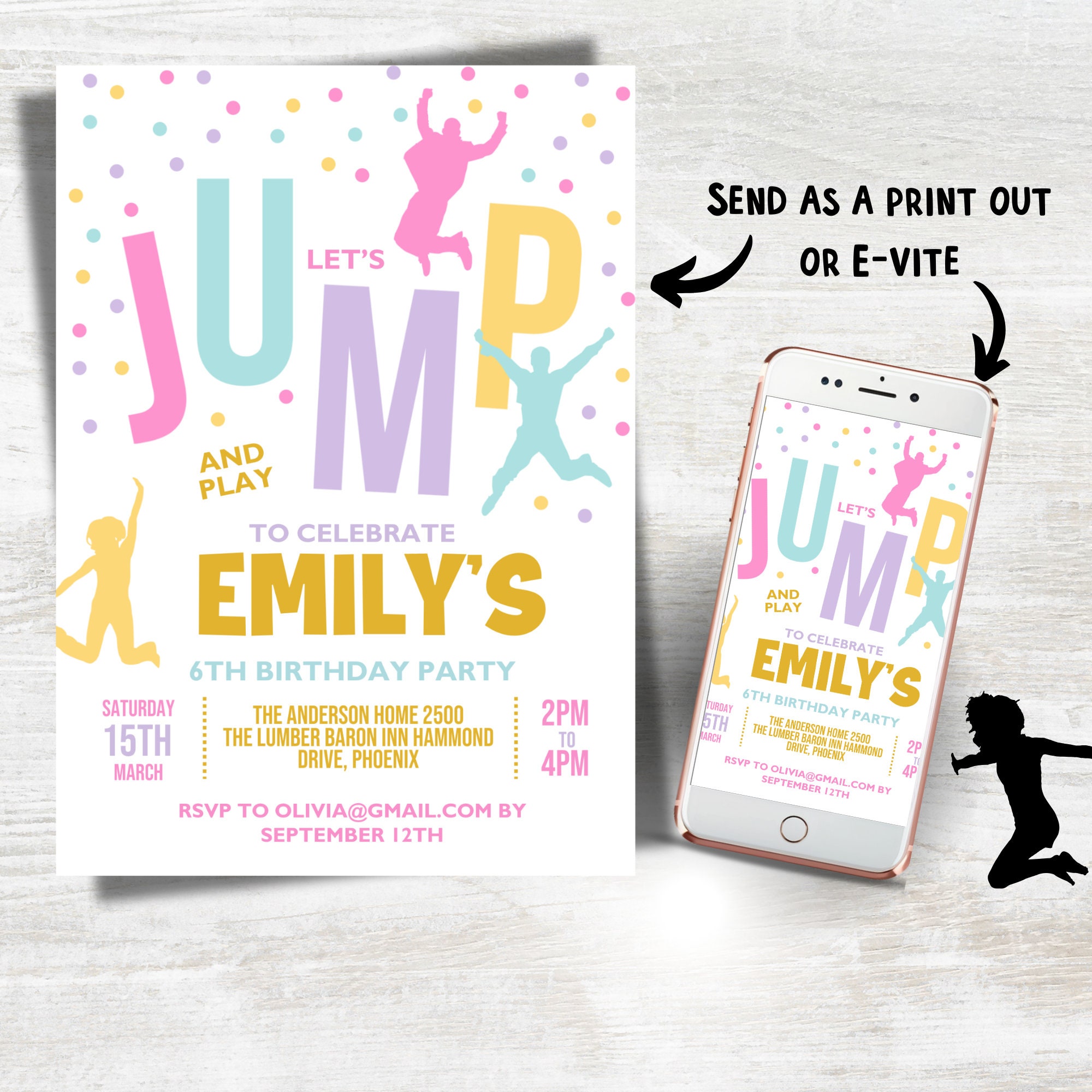 Editable Jump Birthday Invitation | Girls | Kids Birthday Party ...