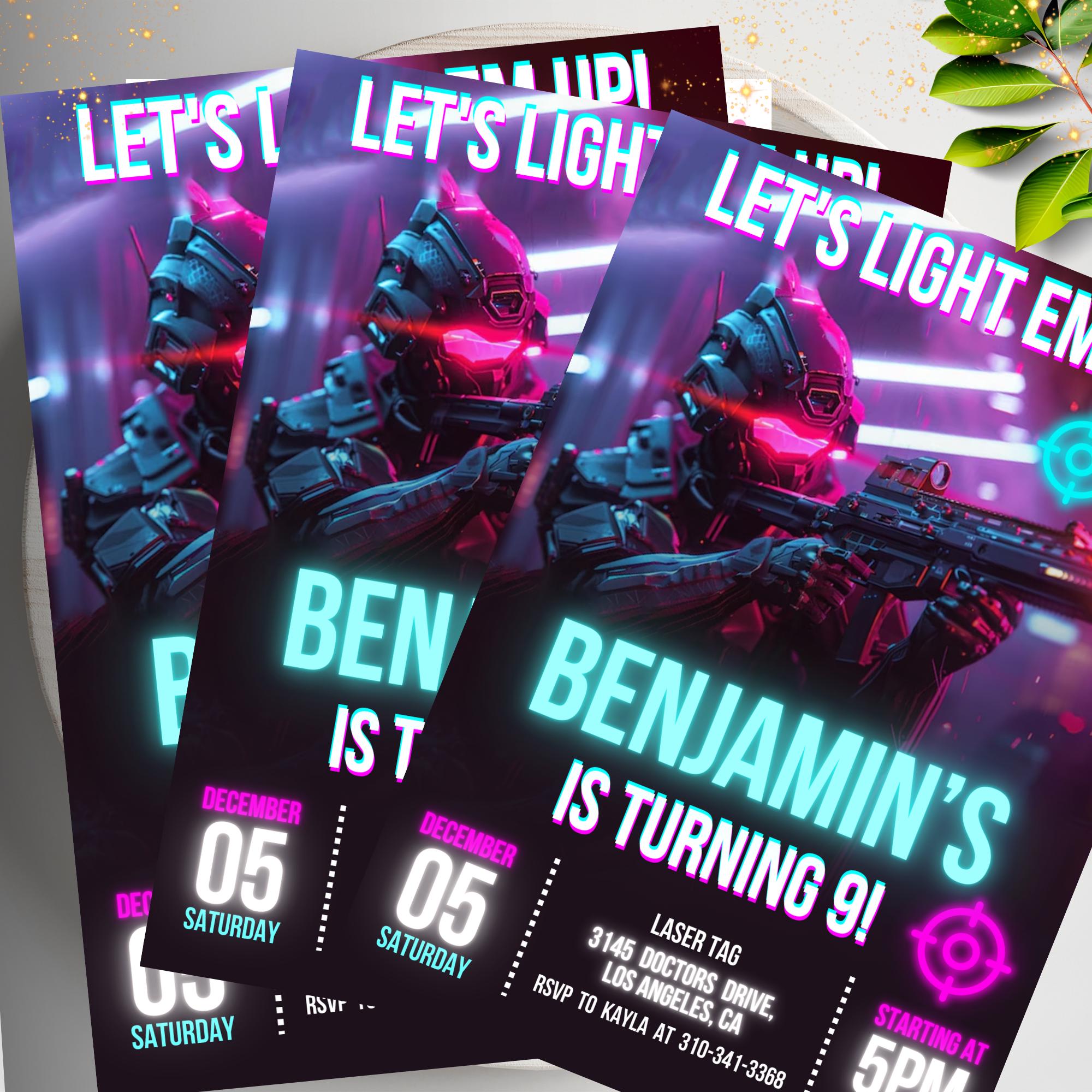 Editable Laser Tag Birthday Invitation - Neon Glow - Instant Download ...