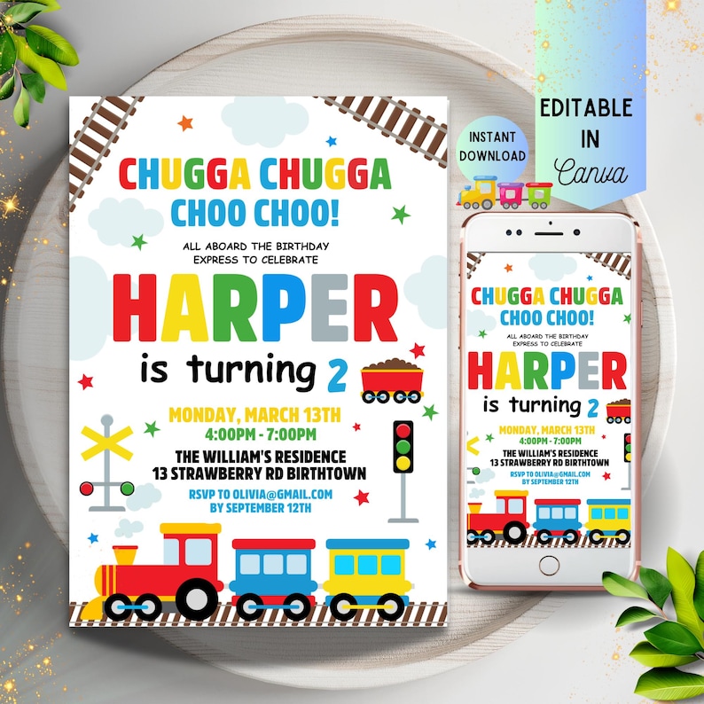 Editable Train Birthday Invitation | Instant Download | Chugga Train ...
