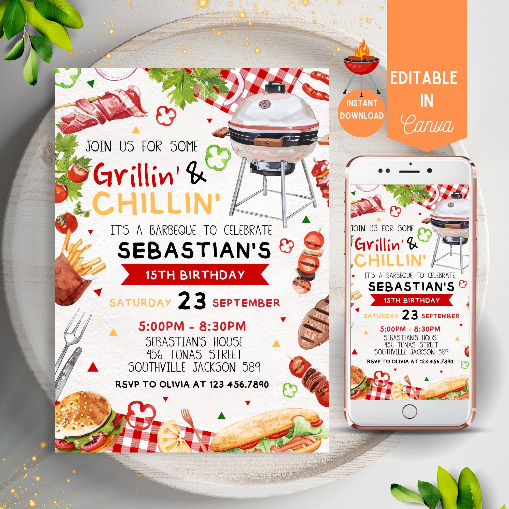 Editable BBQ Birthday Invitation, Cookout, Barbeque, Backyard Party ...