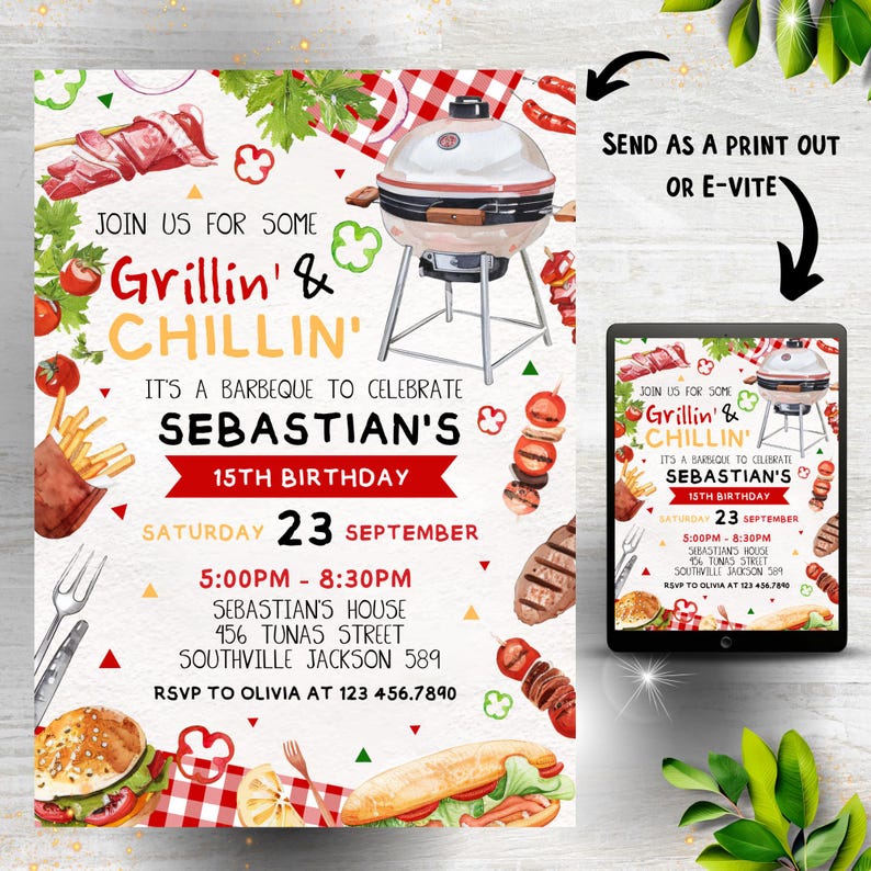 Editable BBQ Birthday Invitation, Cookout, Barbeque, Backyard Party ...