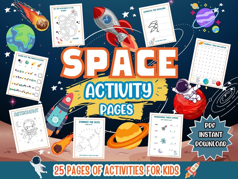 Space Themed Printable Activity Bundle for Kids Space Party - Etsy