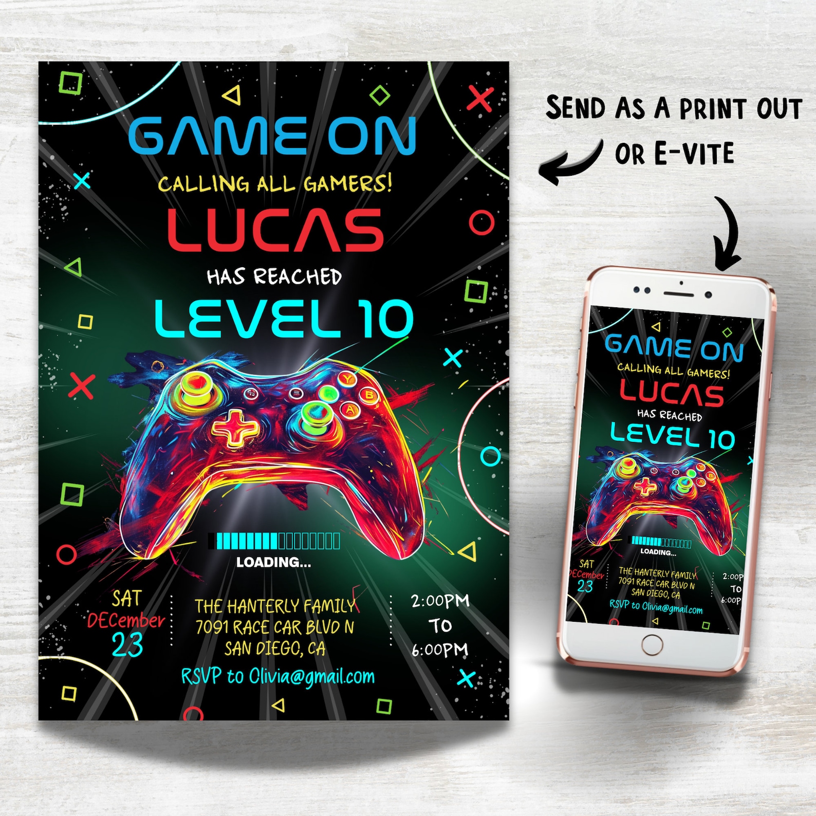 Editable Video Game Party Invitation, Level up Birthday Invite, Gamer ...