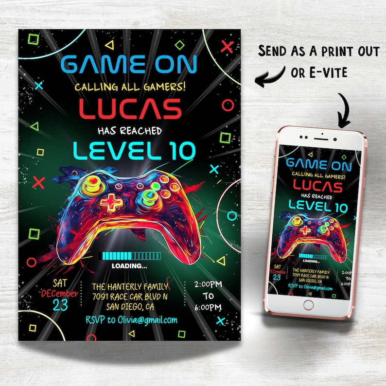 Editable Video Game Party Invitation, Level up Birthday Invite, Gamer ...