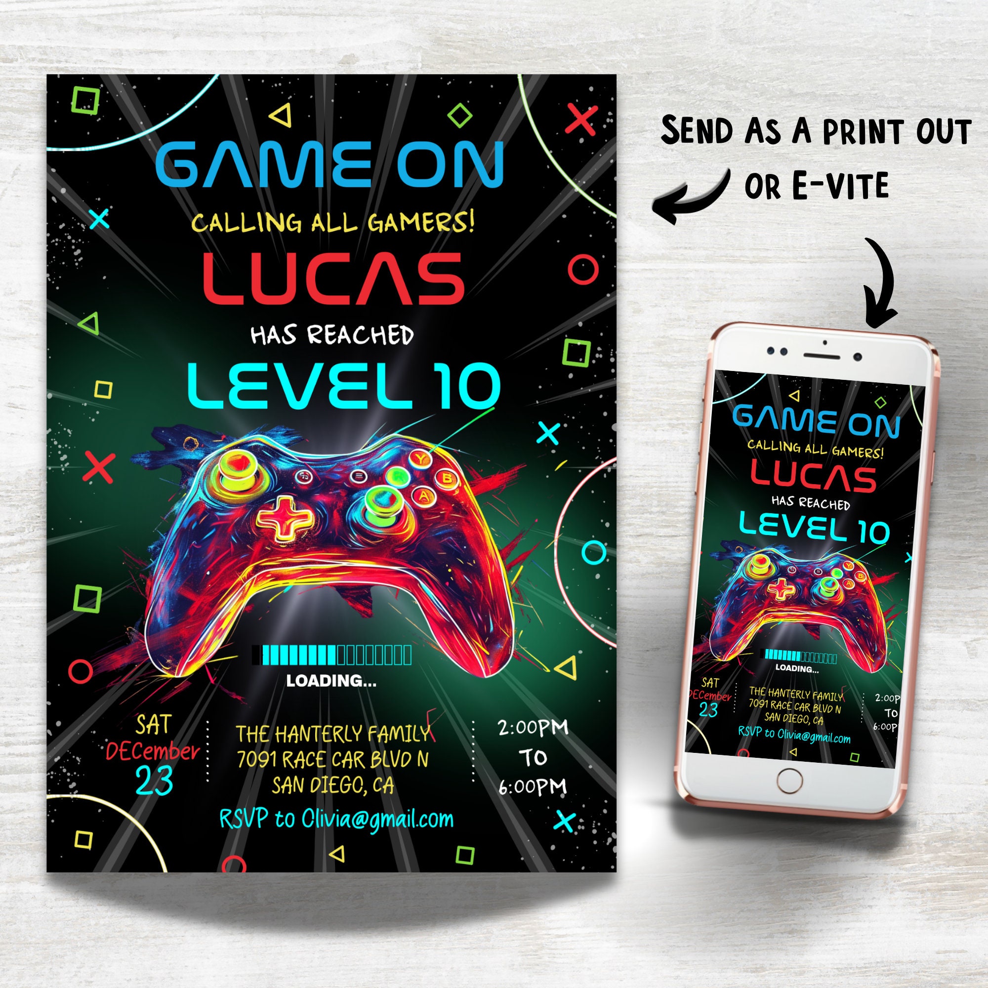Editable Video Game Party Invitation, Level up Birthday Invite, Gamer ...