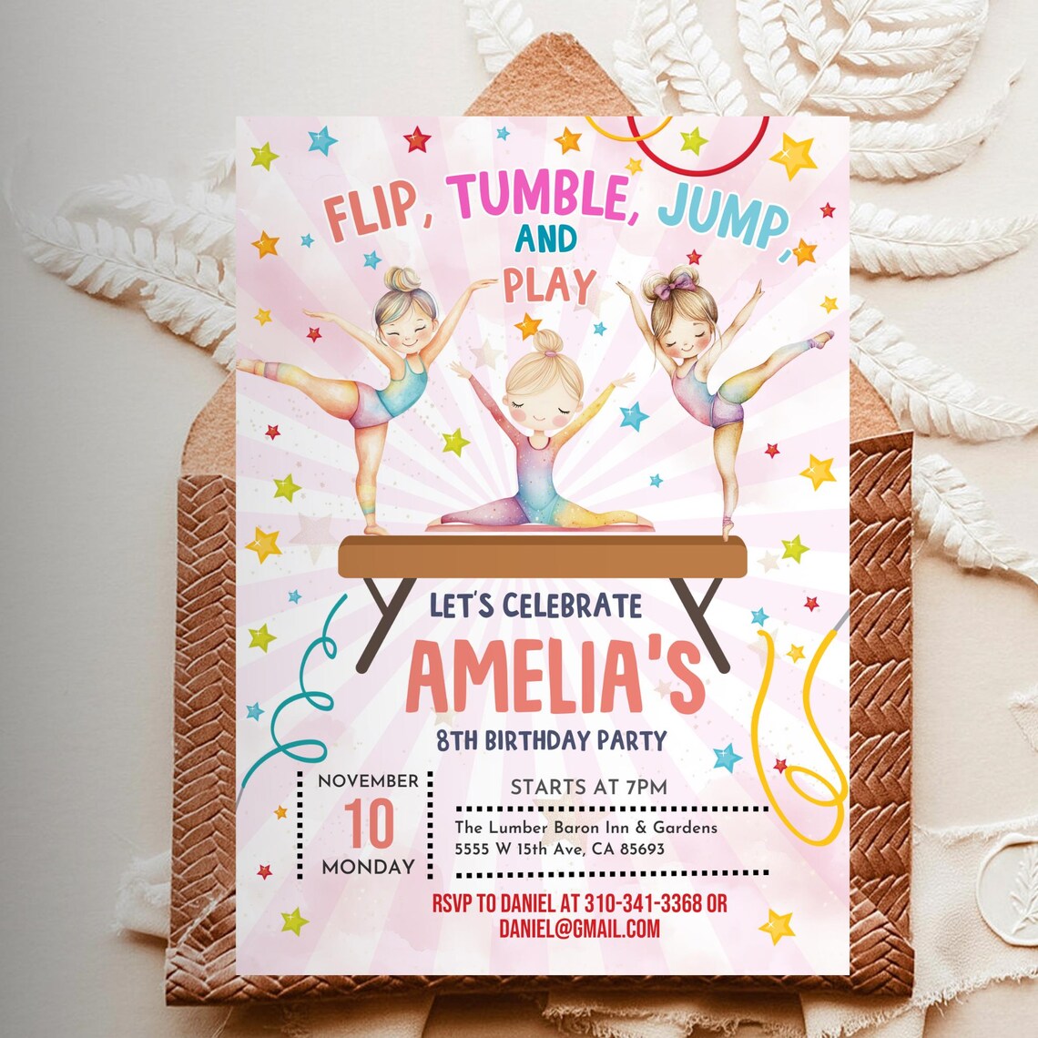EDITABLE Gymnastics Birthday Invitation, Gymnastics Party Invitation ...