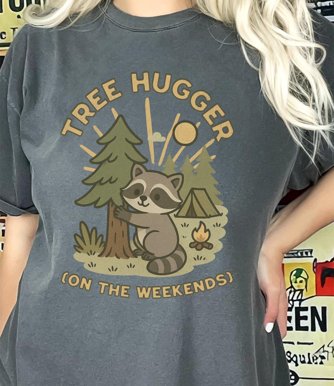 Tree Hugger Raccoon Shirt | Cute Funny Camping Nature Lover Tee for ...