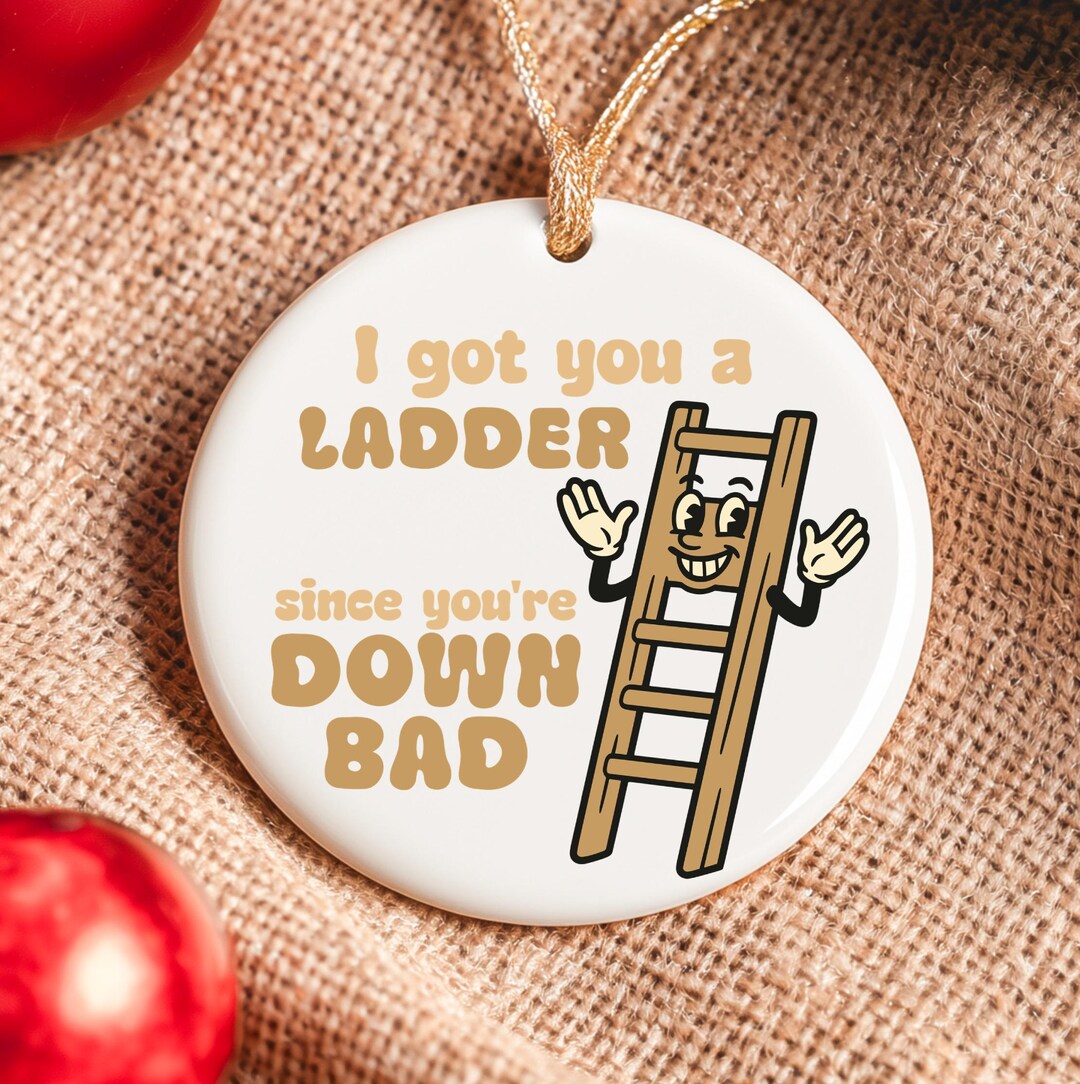 Down Bad Retro Cartoon Ladder Meme Ornament, Funny Christmas Ornament ...