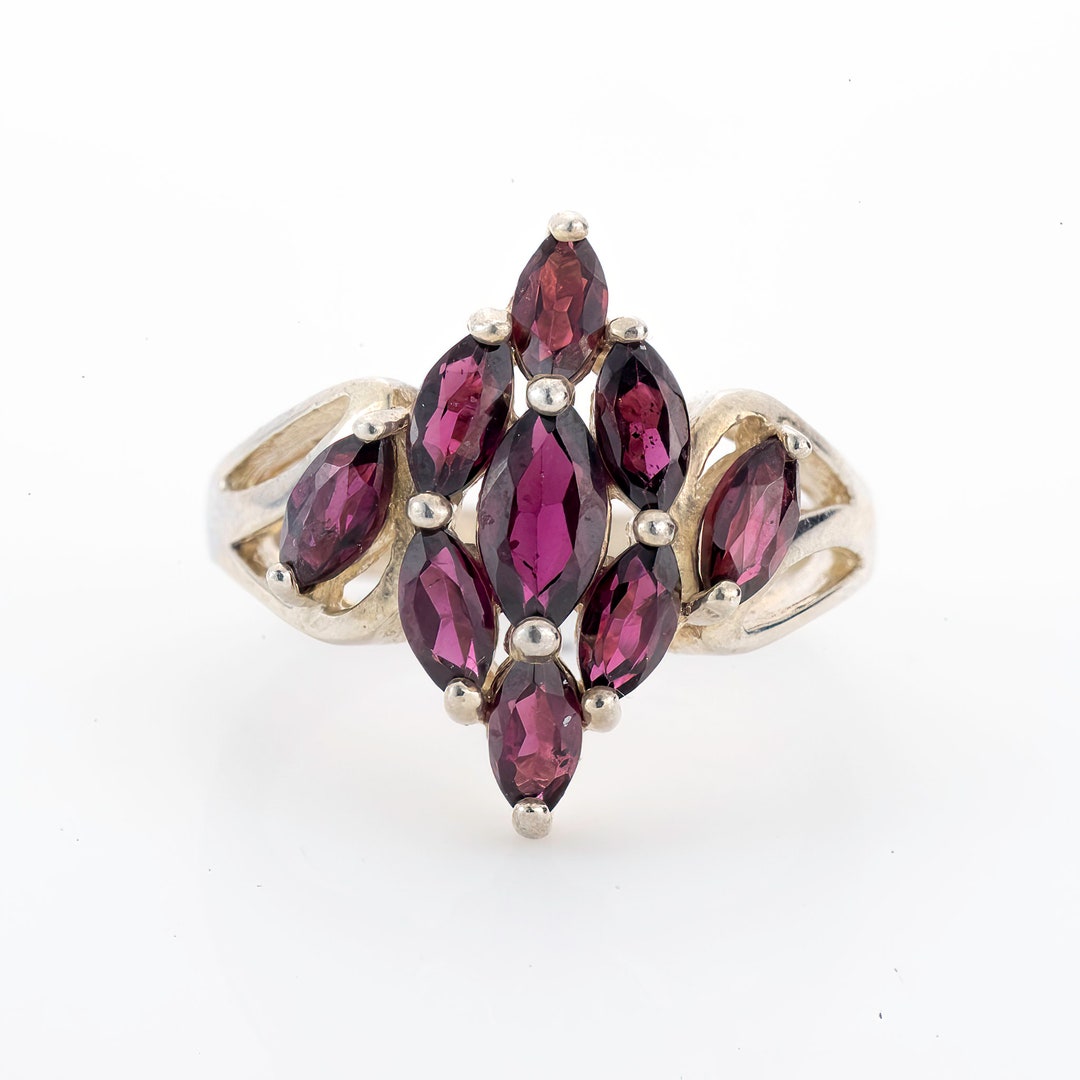 Vintage Garnet Cocktail Ring, Sterling Silver, Size 8 - Etsy