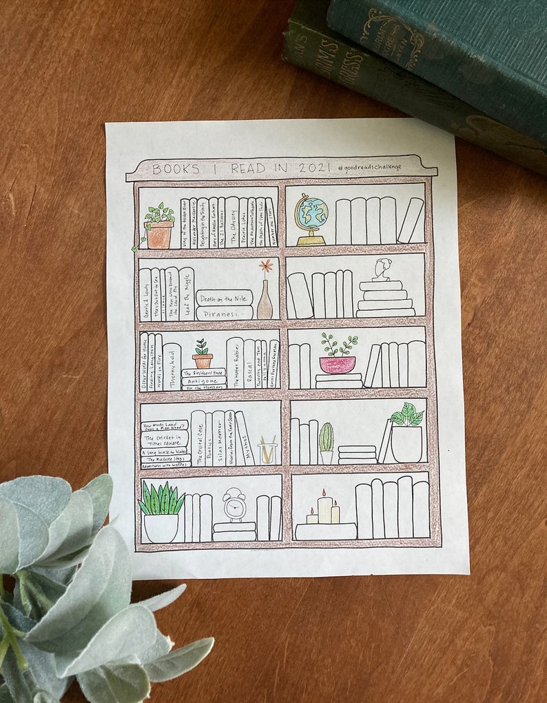 Printable Book Tracker | Bookshelf Coloring Page | Book Planner - Etsy