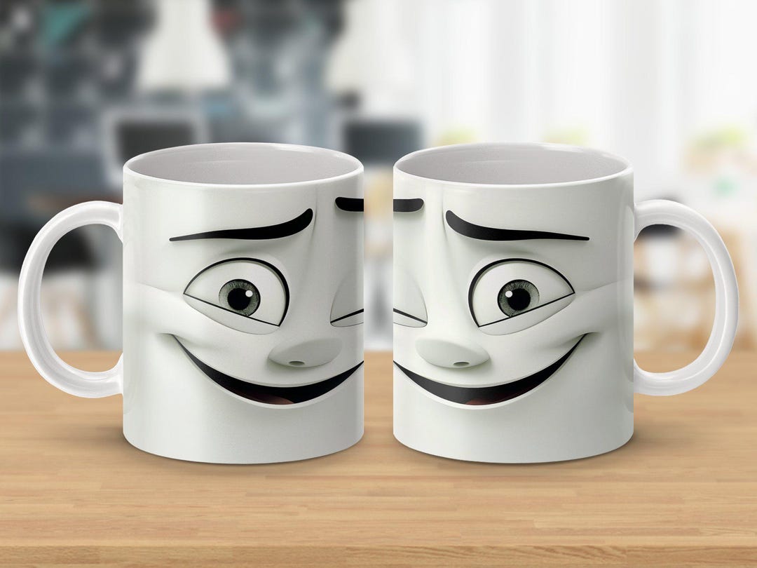 Funny Face Mug, Smiling Winking Faces Coffee Cup, Unique Cartoon ...