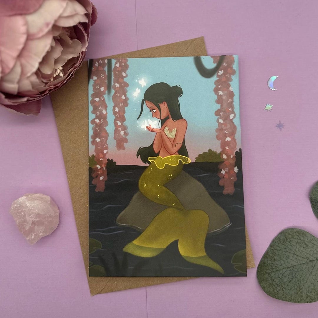 Mermaid With Butterflies Postcard - Etsy