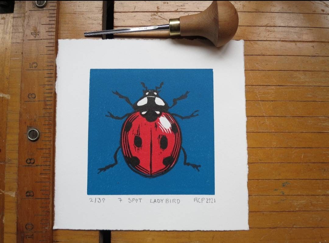 7 Spot Ladybird Handmade Linocut Print. Ltd Edition of 30 - Etsy UK