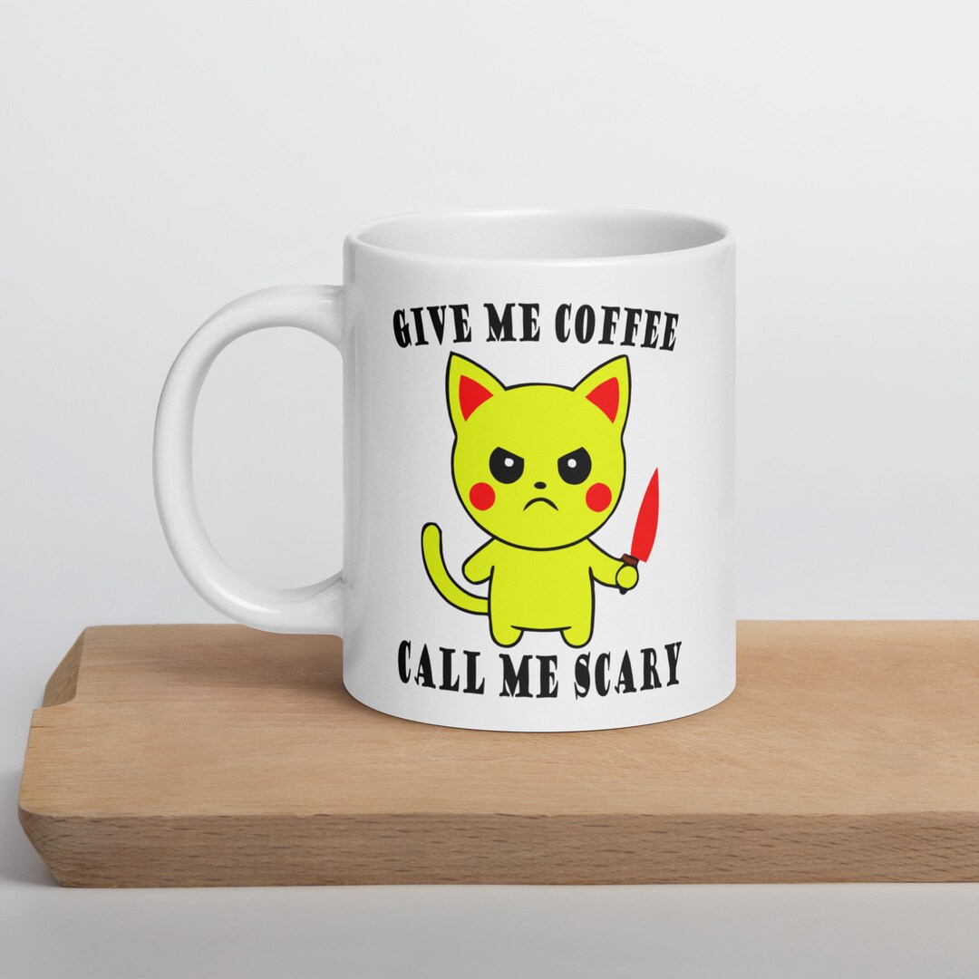 Cat With Knife White Glossy Mug, Halloween Cat Glossy Mug, Give Me ...