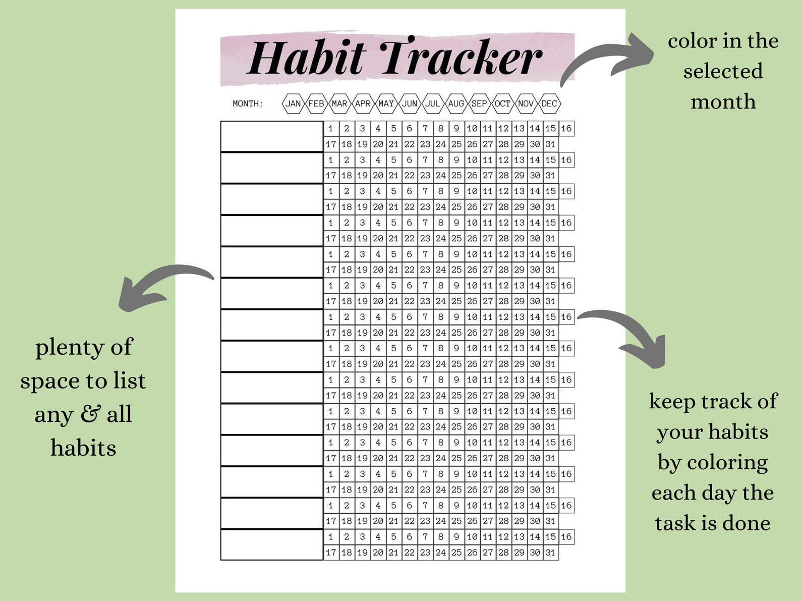 Printable Monthly Habit Tracker, Daily Habit Tracking, Printable ...