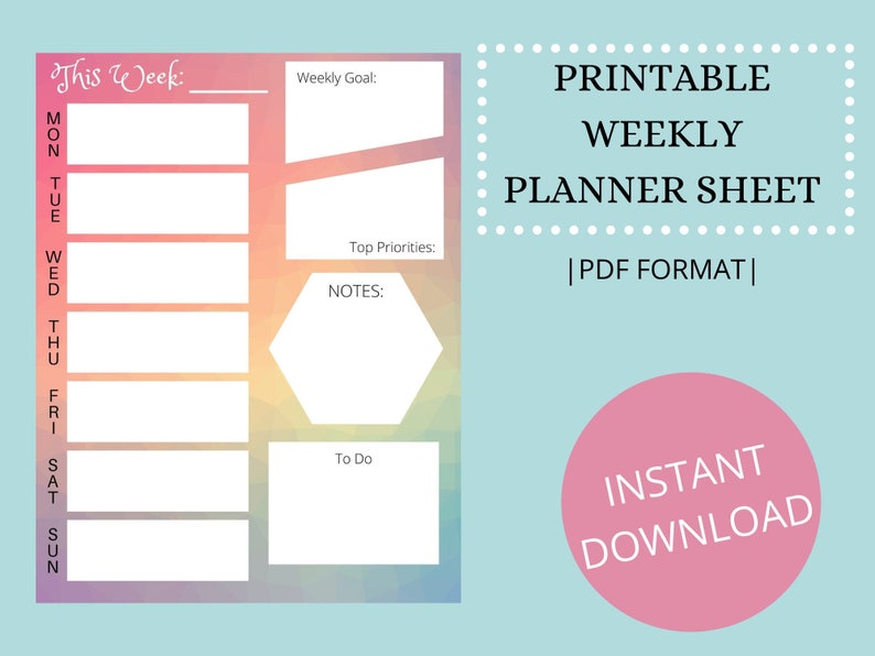Rainbow Printable Weekly Planner Sheet, Weekly Agenda/schedule, to Do ...