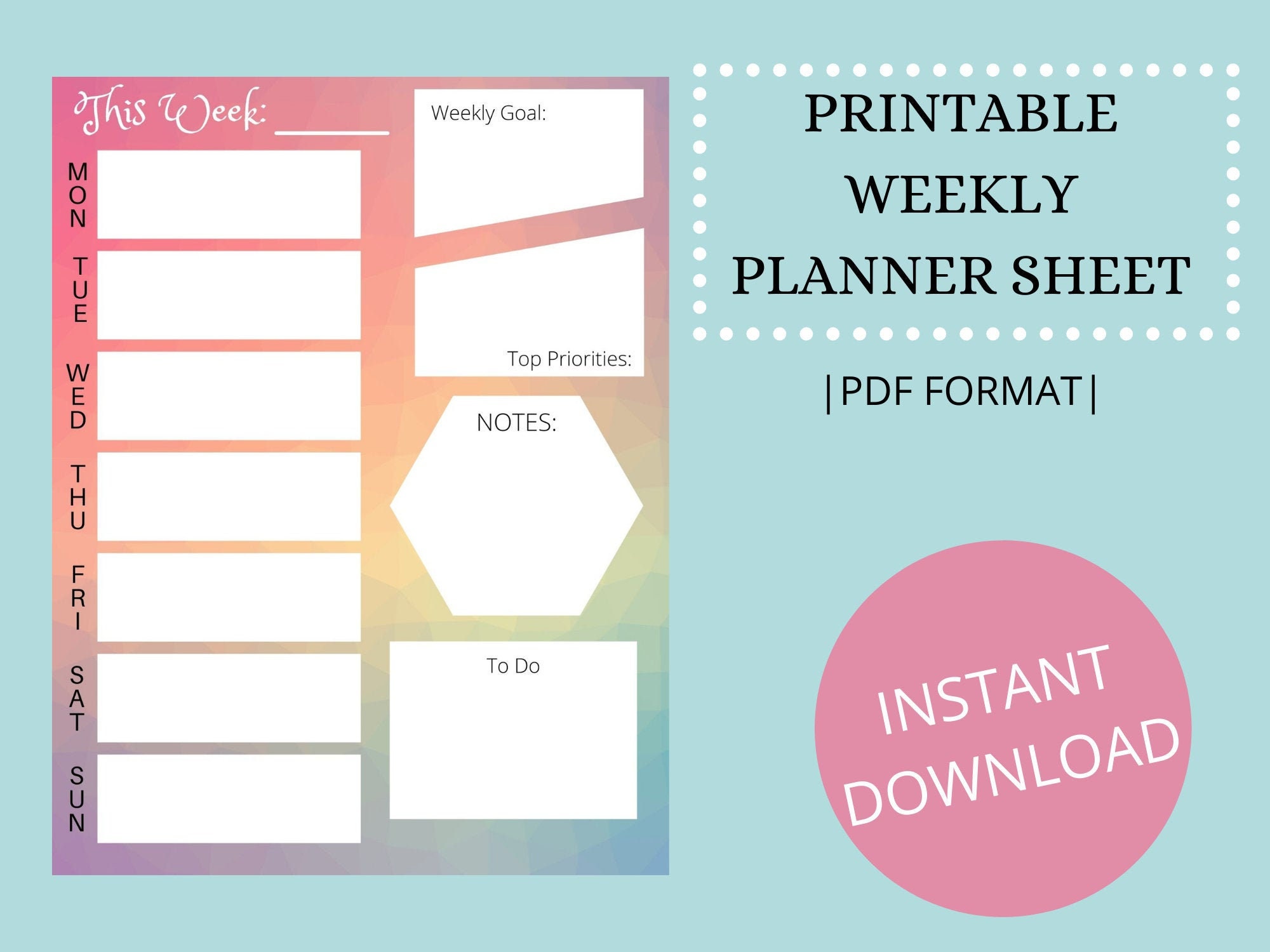 Rainbow Printable Weekly Planner Sheet Weekly - Etsy