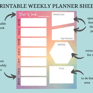 Rainbow Printable Weekly Planner Sheet, Weekly Agenda/schedule, to Do ...