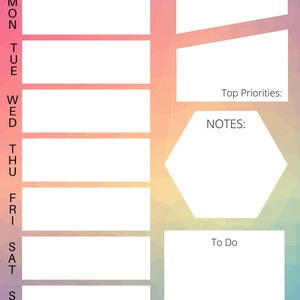Rainbow Printable Weekly Planner Sheet, Weekly Agenda/schedule, to Do ...