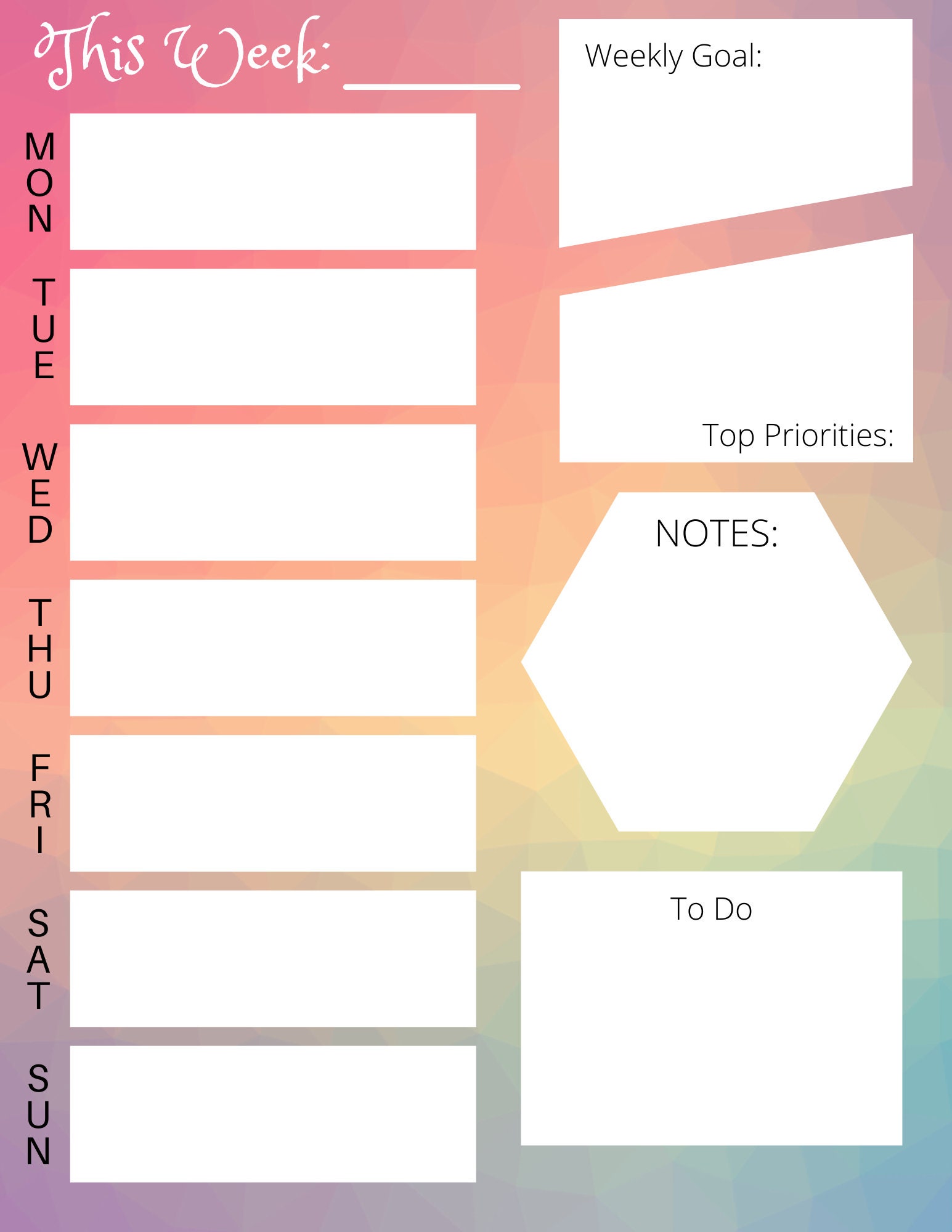 Rainbow Printable Weekly Planner Sheet, Weekly Agenda/schedule, to Do ...