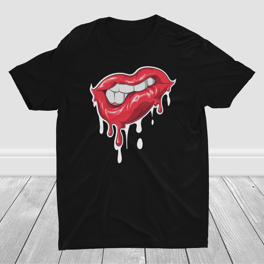 Big Sexy Red Lip Shirt, Red Drip Lips Cartoon Graffiti Style T Shirt ...