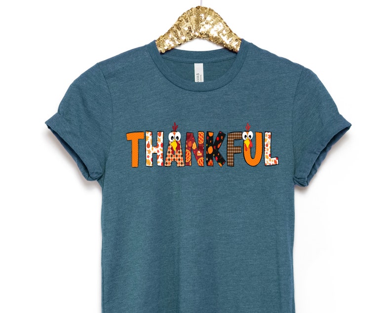 Thankful Grateful Blessed Heather Teal Shirt Thanksgiving Etsy