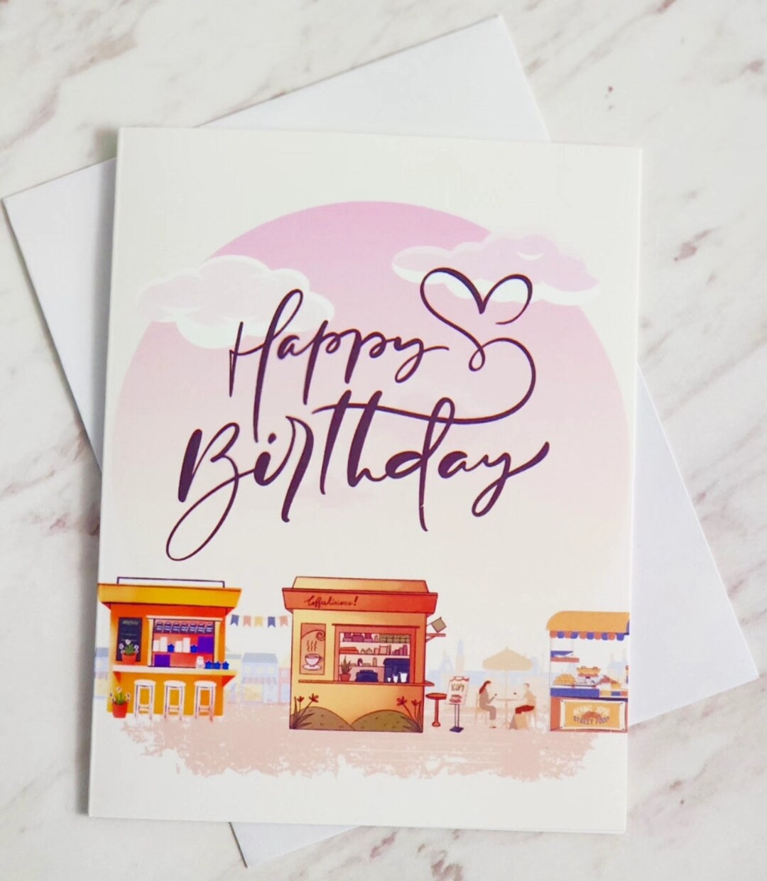 Birthday Card - Little Town Square - 4.25" X 5.5" - Blank Greeting Card ...