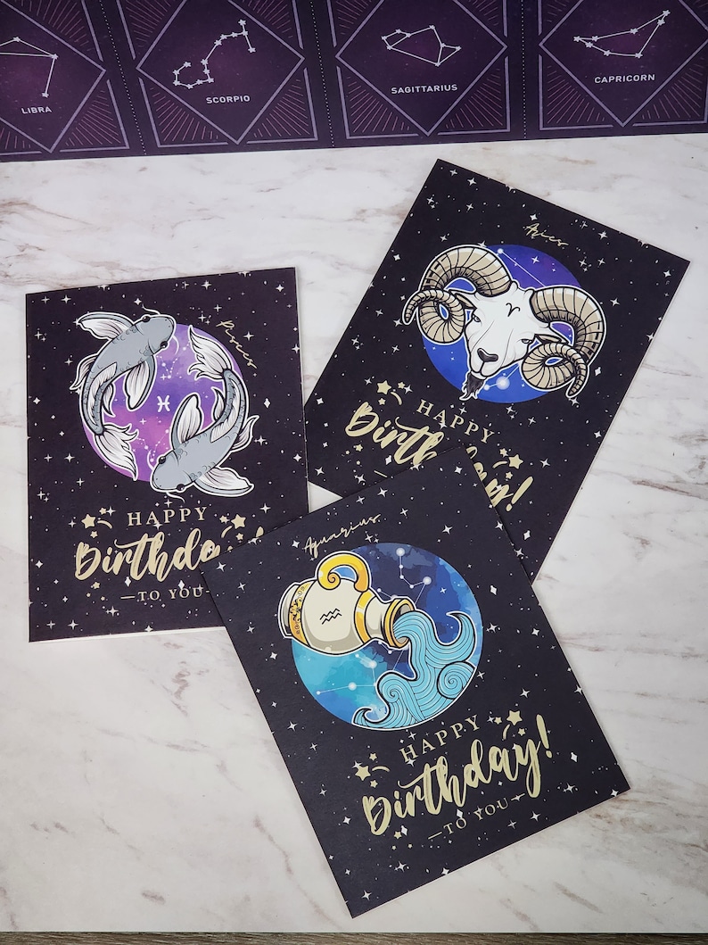 12 Zodiac Constellation Birthday Card Set or Individual Cards ...