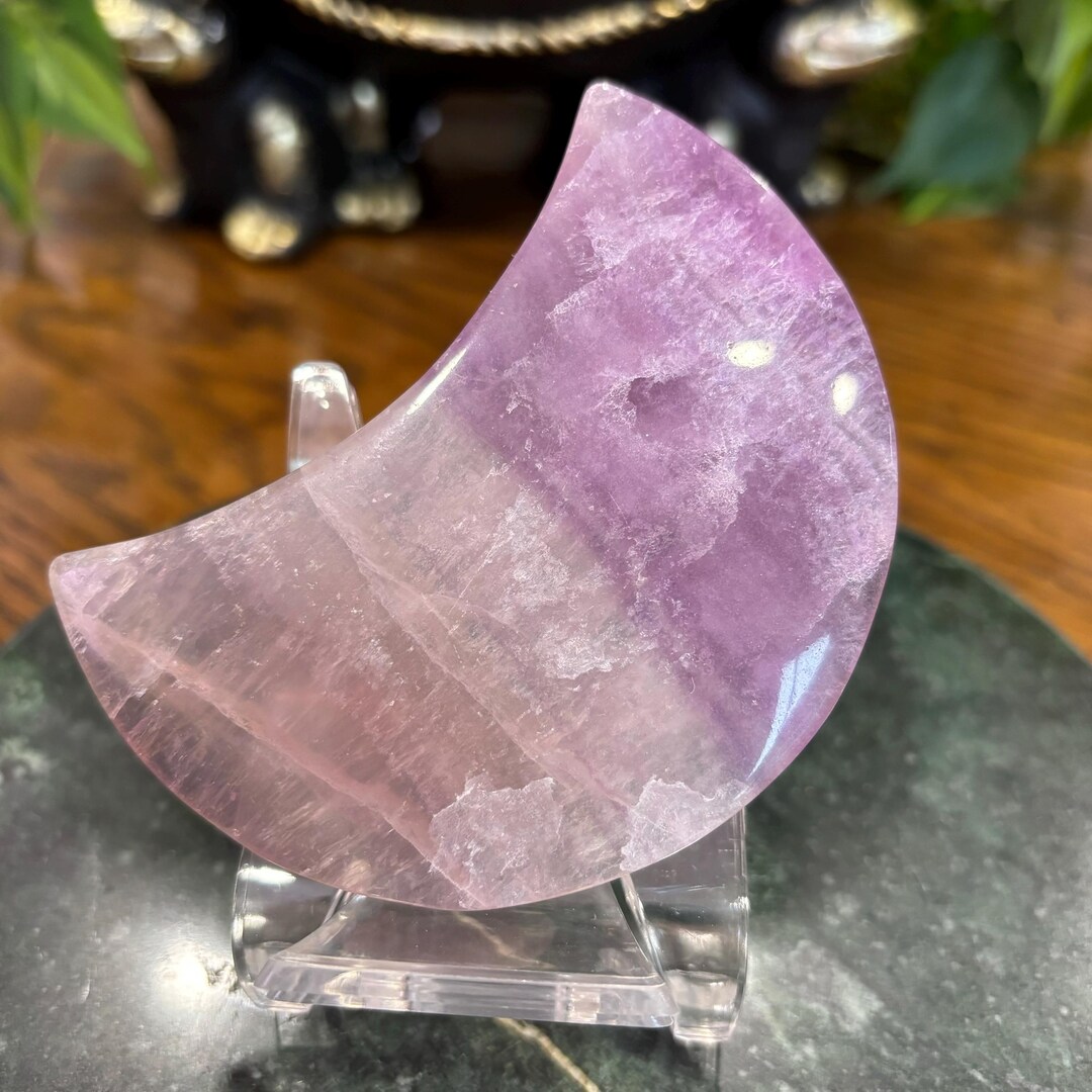 Purple & White Fluorite Moon B | With Stand | 7.1 Ounce Crystal | 3.75 ...
