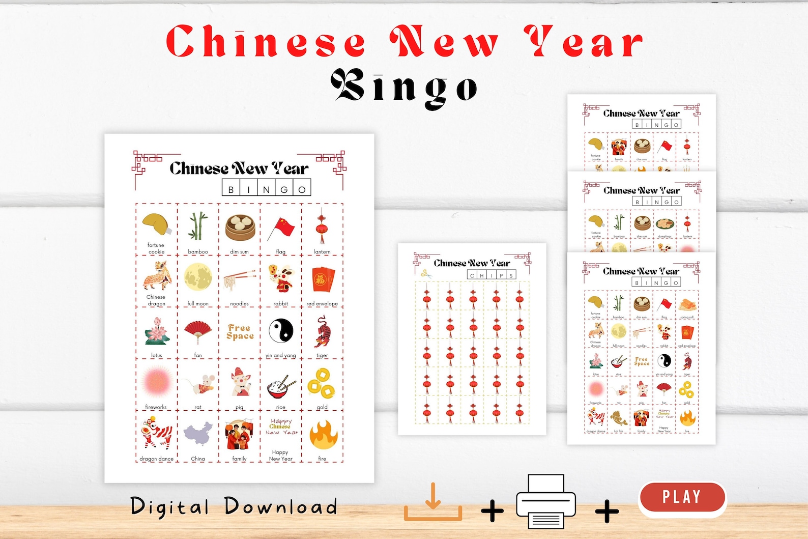 Printable Bingo Packet, Chinese New Year Bingo, Bingo Card for Kids ...