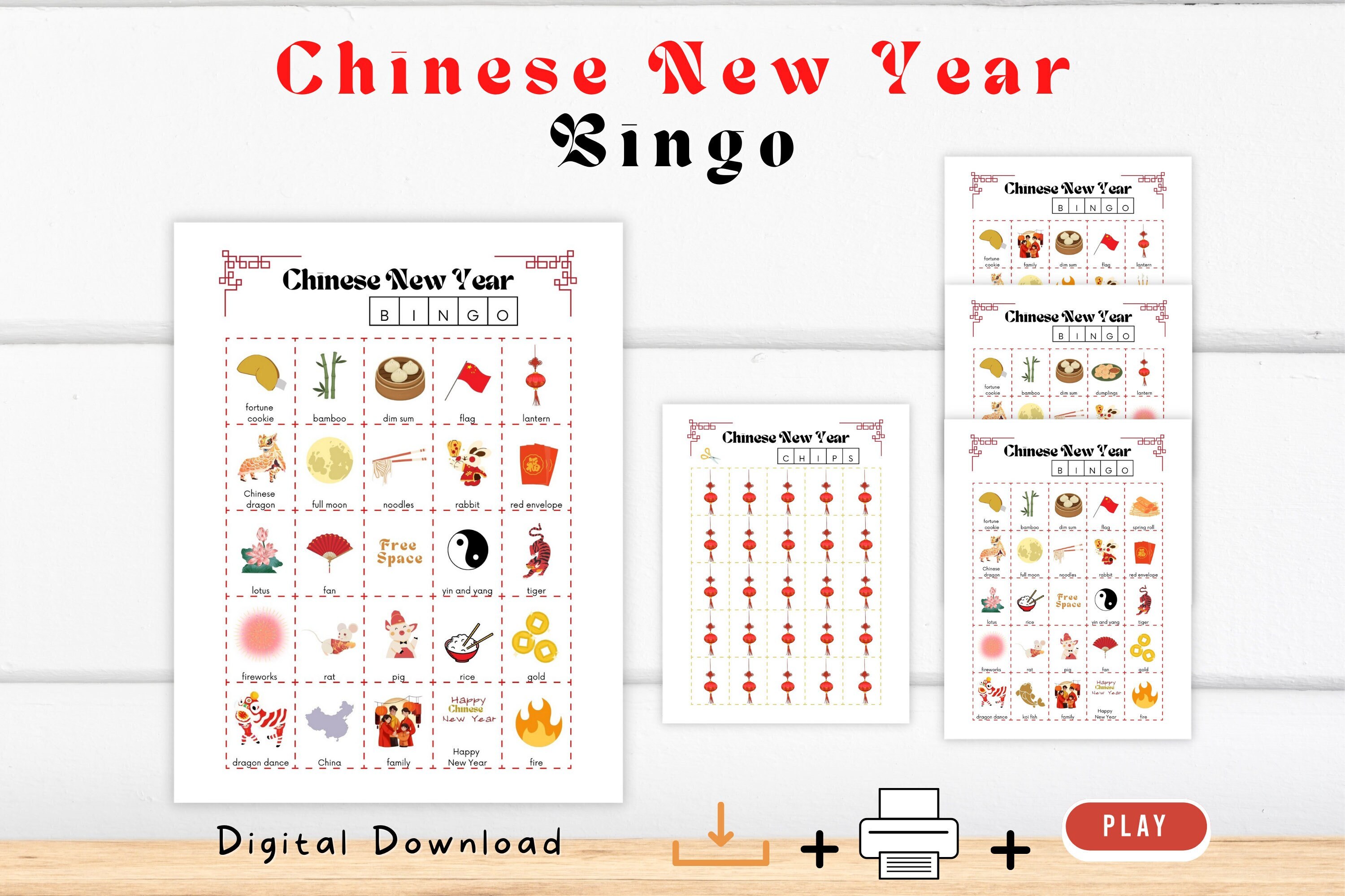 Printable Bingo Packet, Chinese New Year Bingo, Bingo Card for Kids ...