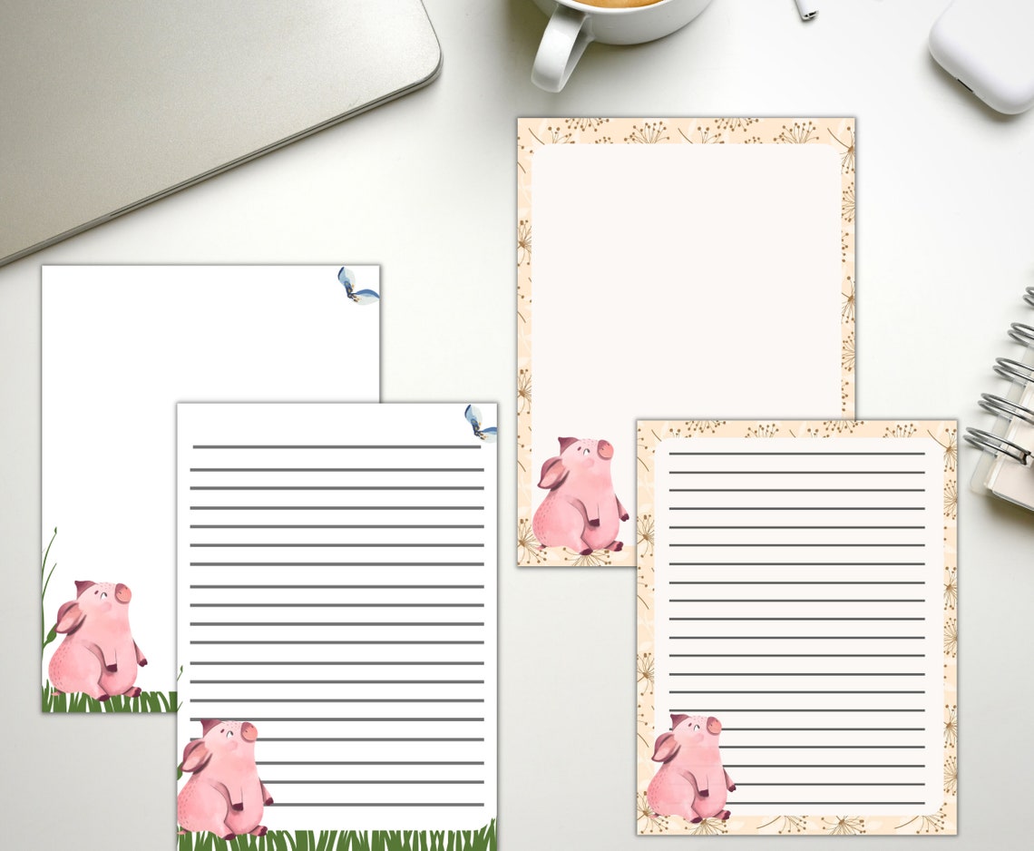 Farmhouse Pig Stationery, Rustic Printable Note Cards (digital Download ...