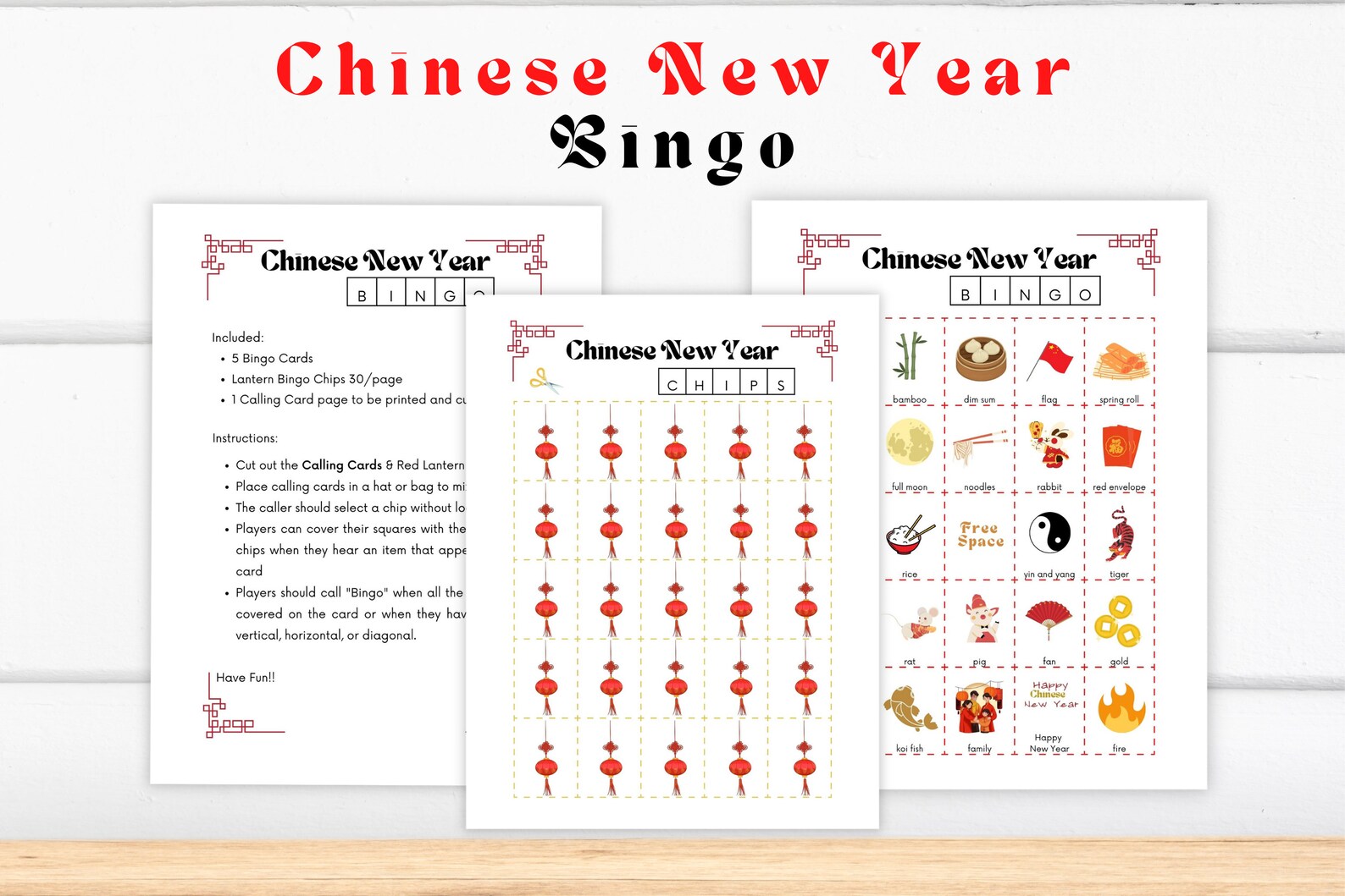 Printable Bingo Packet, Chinese New Year Bingo, Bingo Card for Kids ...